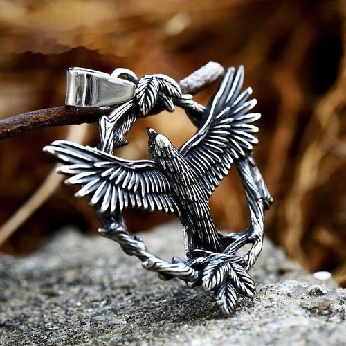Vintage Titanium Stainless Steel Eagle Bird Pendant Necklace Men ...