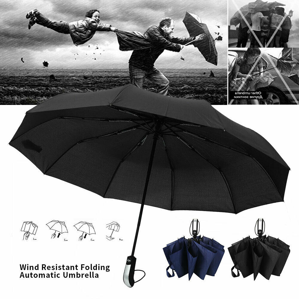 Unisex Stormproof Automatic Umbrella Folding Windproof Strong Hard Case ...