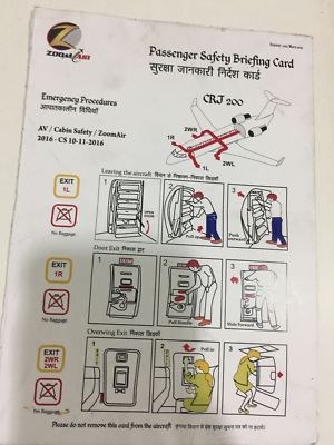 Flight Airline Safety Card India Zoom Air Defunct Closed Last Piece In ...