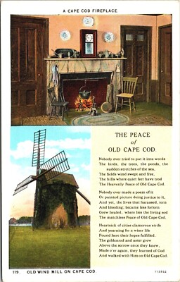 The Peace of Old Cape Cod MA Postcard Poem Fireplace Wind Mill A79 | eBay