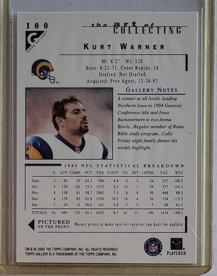 2000 Topps Gallery #100 Kurt Warner St Louis Rams Football Card | eBay