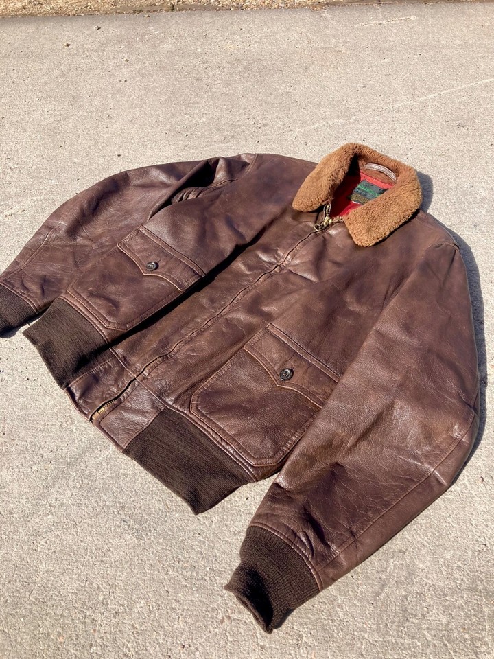 Vtg 1950s G1 lambskin bomber mouton collar Gokey USAF A1 Flight jacket ...