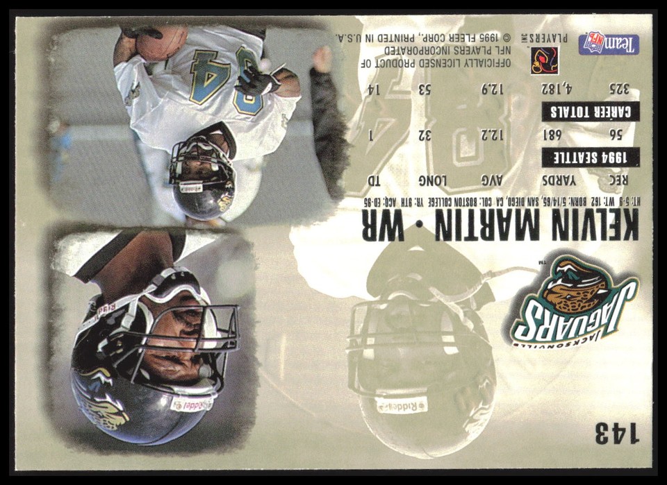 1995 Ultra Kelvin Martin # 143 Gold Medallion Jacksonville Jaguars 8S ...