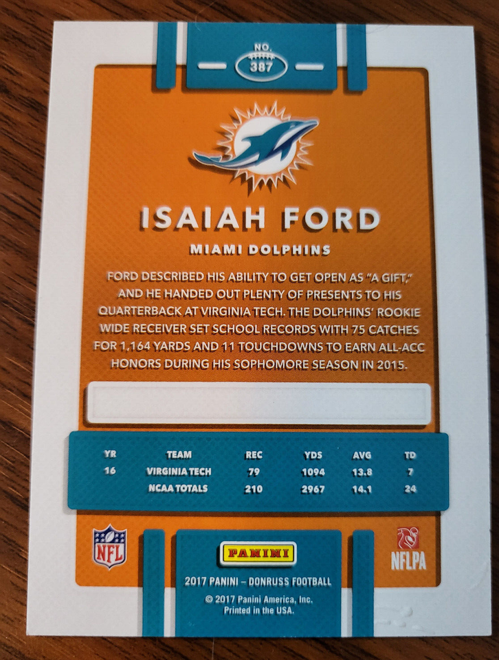 2017 Donruss Football Press Proof Silver #387 Isaiah Ford Miami Rookie ...