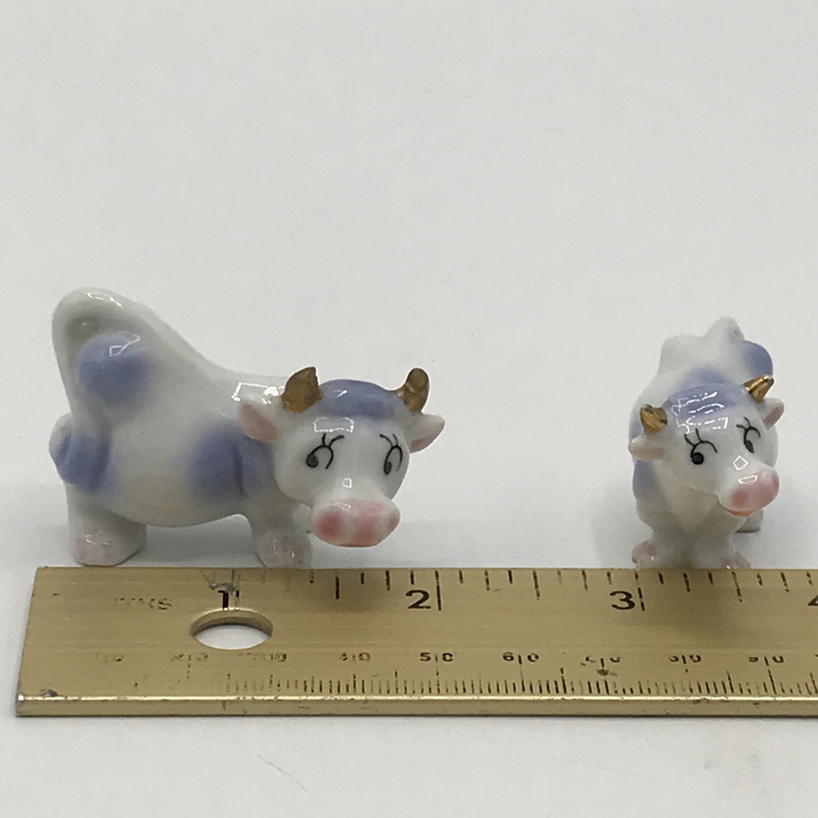 Vintage Porcelain Miniature Blue Spotted Baby Cows Calf Calves Gold ...