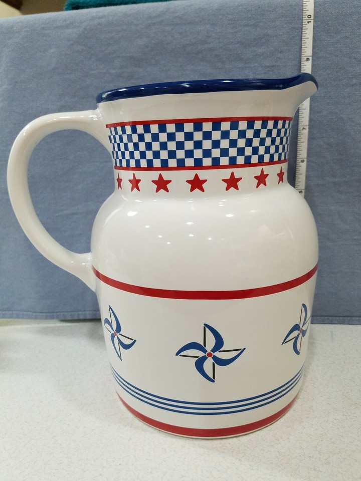 Princess House Exclusive Pitcher Country Fair Red White Blue 64oz ...