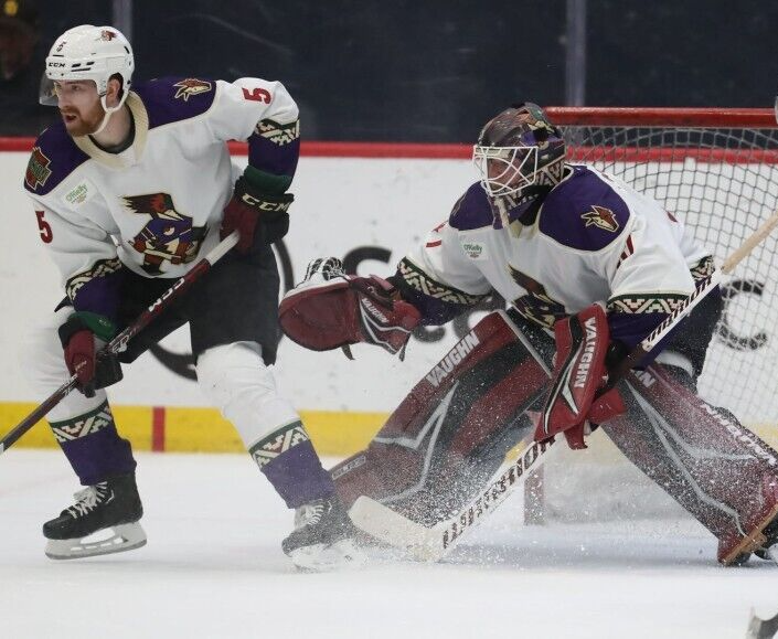 (AHL) TUCSON ROADRUNNERS Cameron Crotty game-worn #5 white CCM helmet ...