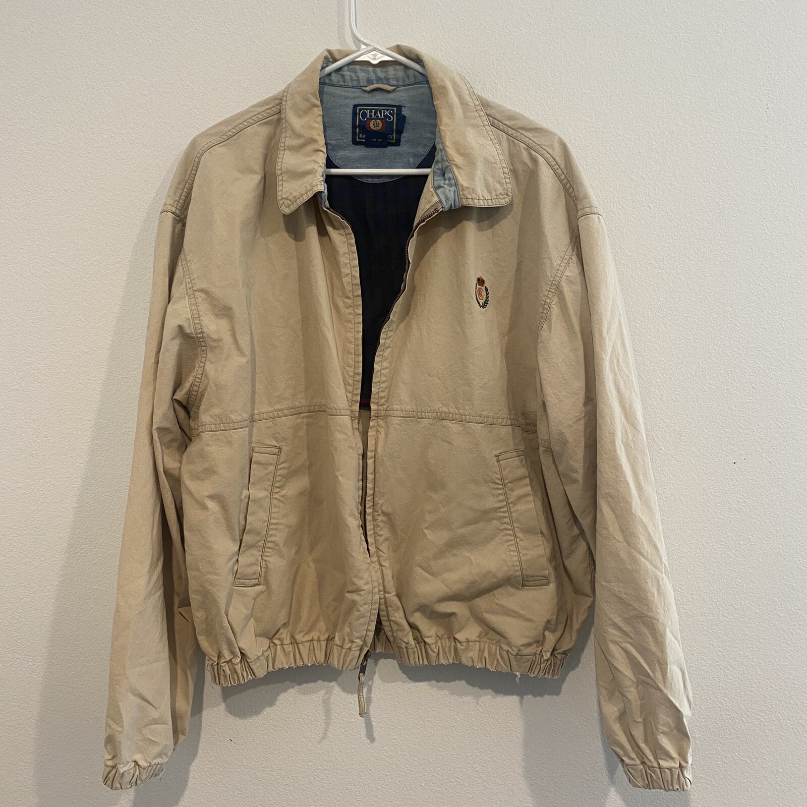 Chaps Ralph Lauren Beige Windbreaker Jacket Size L - Gem