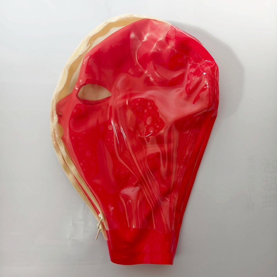 Double Layer Latex Hood w/ Zip Rubber Mask Experience Suffocation BDSM ...