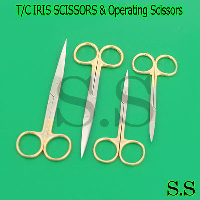4 T/C Iris Scissors + Operating Scissors Str+Cvd 4.5" + 6" Surgical ...