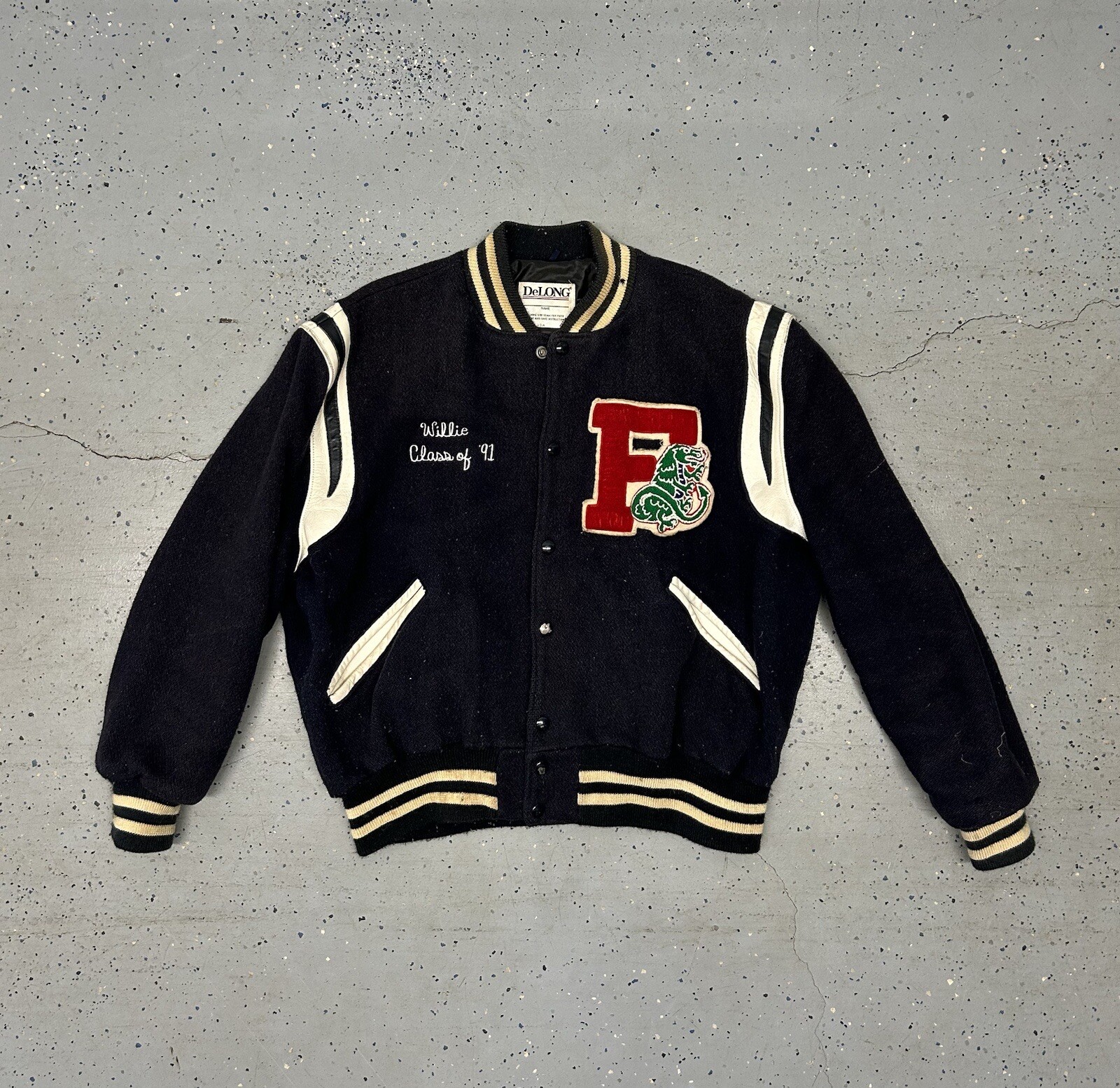 VTG 90'S DELONG VARSITY LETTERMAN JACKET WOOL LEATHER - Gem