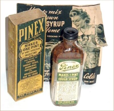 PINEX COUGH SYRUP BOTTLE w/ Box & Paper Insert Fort Wayne Empty Pine ...