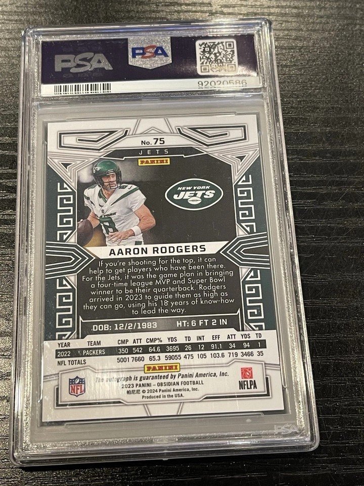 2023 PANINI OBSIDIAN AARON RODGERS SIGNATURE AUTO AUTOGRAPH GRADED PSA ...