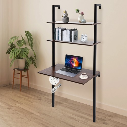 Wall Mount Writing Table Space-saving Desk With Storage Bookshelf ...