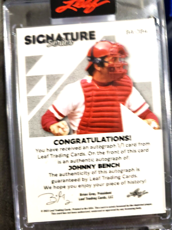 2023 Leaf Signature Series Baseball Autograph Johnny Bench. Serial # 1/ ...