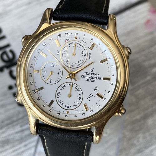 Festina Watch Mens Vintage 1990s Chronograph Alarm White Dial 36mm Case ...