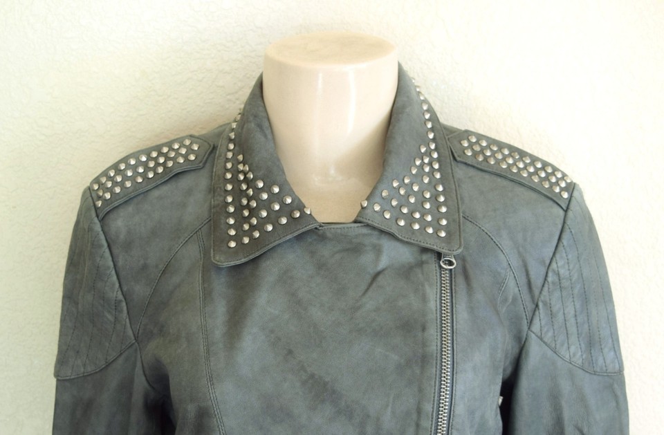 GUESS Women’s Tiesto Studded Leather Jacket – Moss Green sz S | eBay