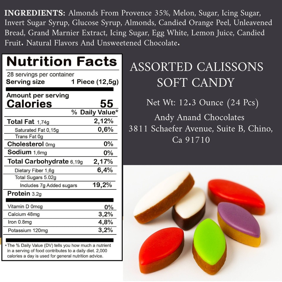 Andy Anand Calissons de Provence, 28 Pcs Soft Almond Paste Candy with ...