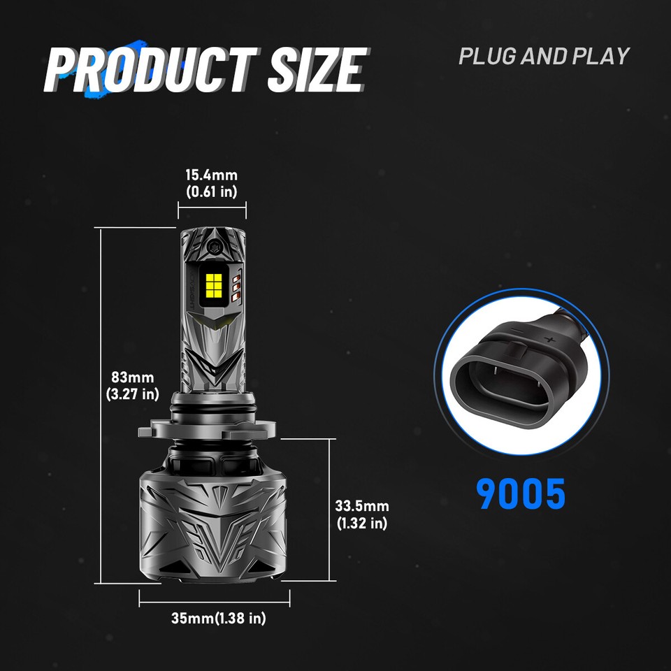 9005 HB3 LED Headlight Bulb Kit High Beam 250W 60000LM Super Bright ...