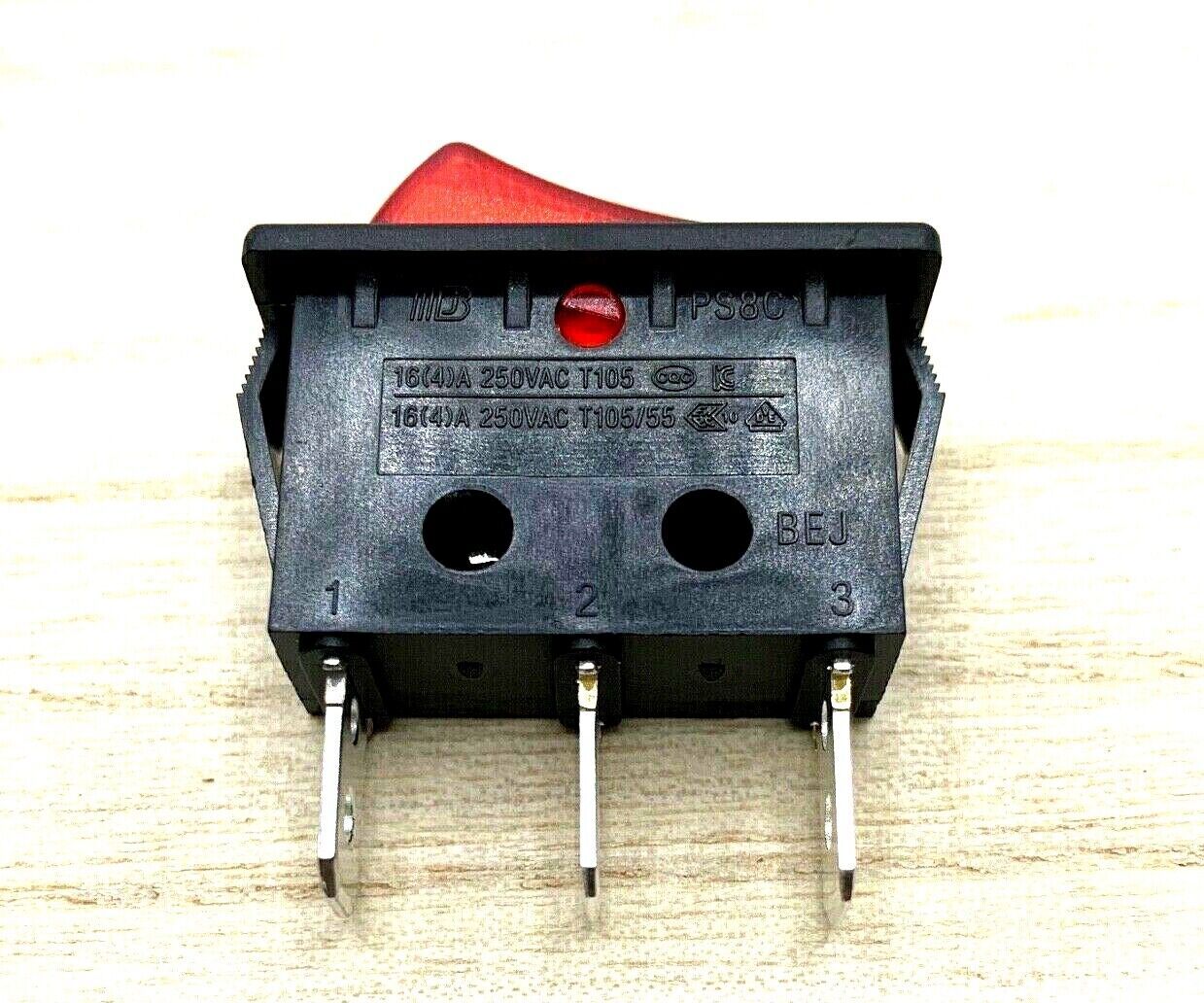 Red light rocker switch 3-pin 16(4)A 250VAC T105/55 20(8)A 125/250VAC ...