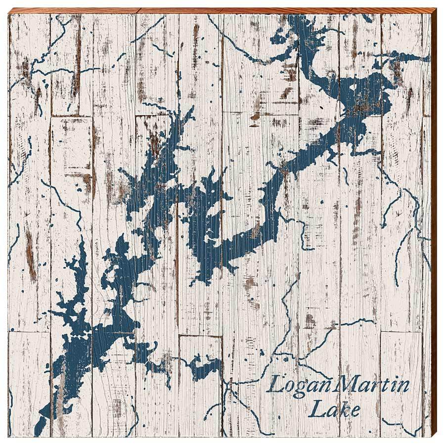 Logan Martin Lake, Al Shabby Chic Map Art Printed on Real Wood MLOG2-18 ...