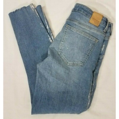 Zara Basic Jeans Sz.US 4 Distressed Metallic Detail Raw Hem Jeans | eBay