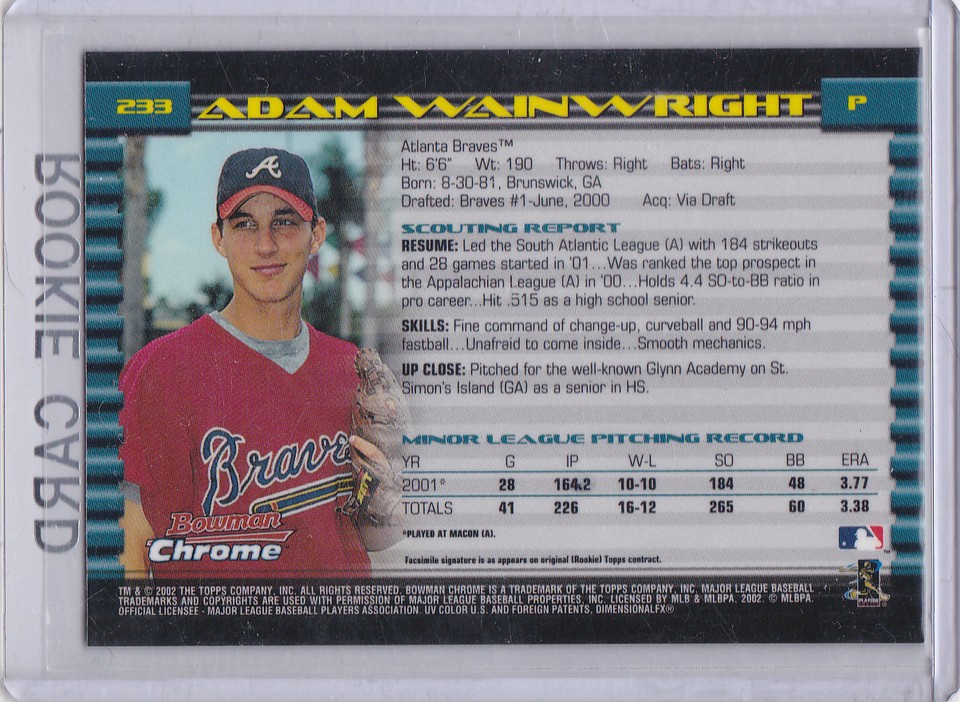 Adam Wainwright 2002 BOWMAN CHROME ROOKIE CARD Baseball RC St. Louis ...