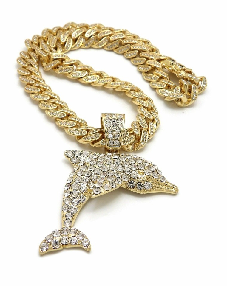 Hip Hop YOUNG DOLPH DOLPHIN Pendant & 12mm 18" Full Iced Cuban Chain ...