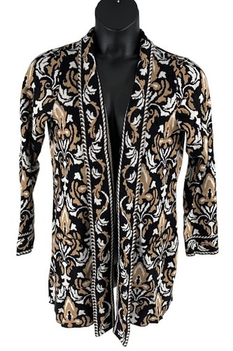 Isaac Mizrahi Open Front Jacquard Cardigan Brown Multi | eBay