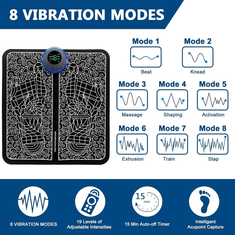 19 Level EMS Electric Foot Massager Pad Muscle Stimulator Blood ...