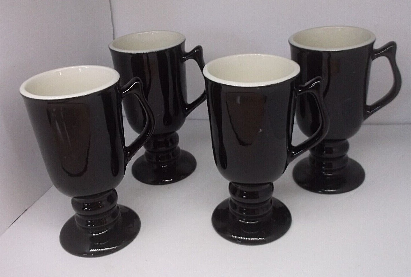 4 Hall 1272 All Black Footed Pedestal Coffee Mugs Cups 8 oz | eBay