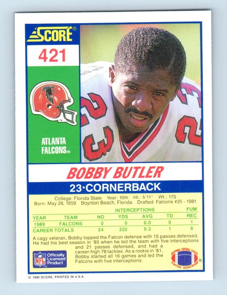1990 Score Bobby Butler Atlanta Falcons #421 | eBay