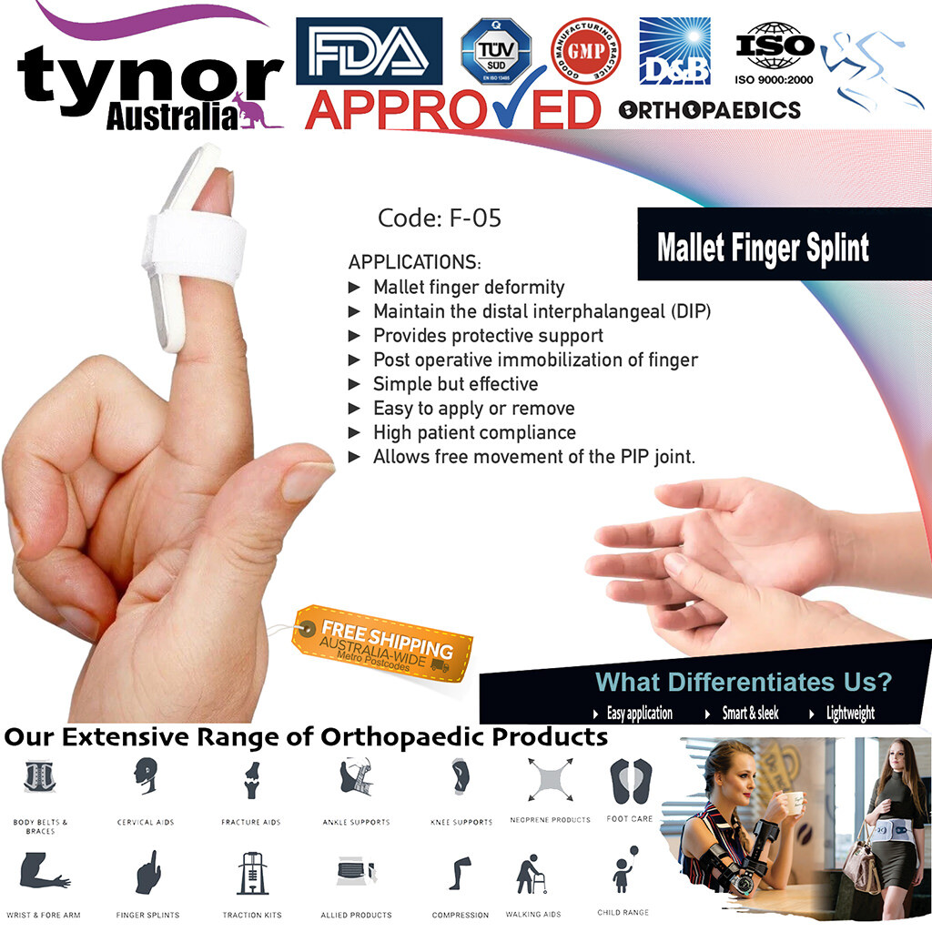 Tynor™ Baseball Mallet Finger Splint Padded DIP Curved Trigger ...