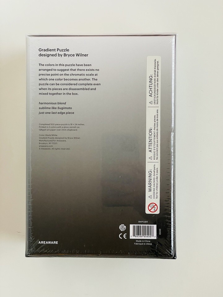 Gradient Puzzle designed by Bryce Wilner 500 Piece Areaware Gray Scale ...