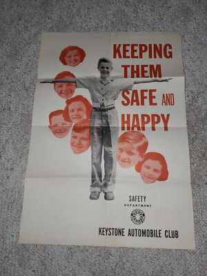 Vntg 30x17 1930s Keystone Automobile Club York Pa Safety Poster Safety ...