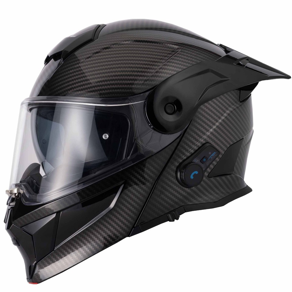 MODULAR BLUETOOTH MOTORBIKE HELMET VCAN H276 SONIC CARBON FULL FACE ...