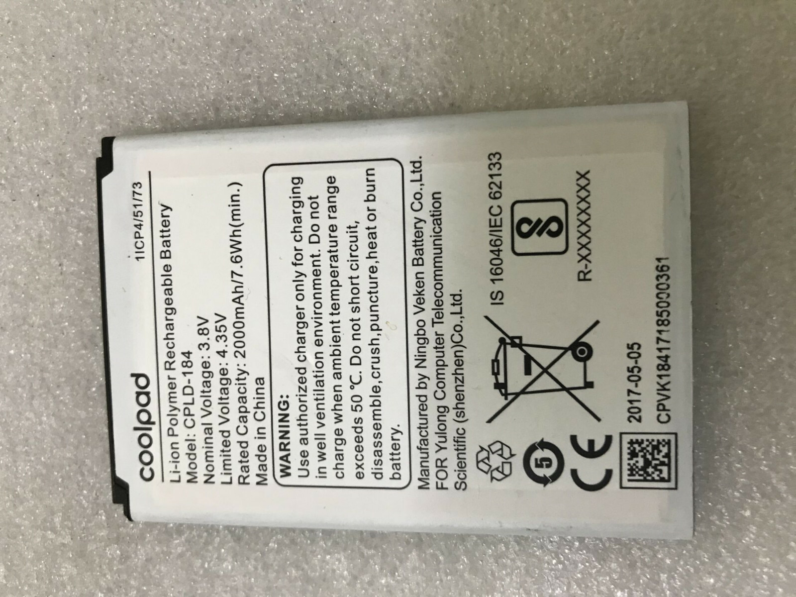 New Li-ion Battery Model CPLD-184 Capacity 2000mAh For Coolpad Battery ...