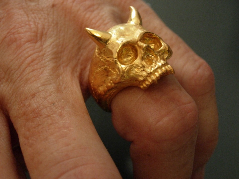 DEVIL RING SKULL RING BRONZE RING biker VAMPIRE RING skull ring ...