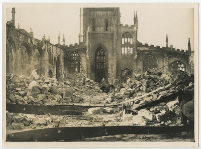 8X10 PHOTO REPRINT WAR HISTORY RUINS/RUBBLE COVENTRY CATHEDRAL BOMBING ...