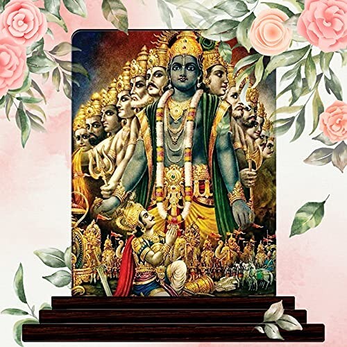 Printed Wooden Krishna to Arjun Decorative Showpiece Statue For Home ...
