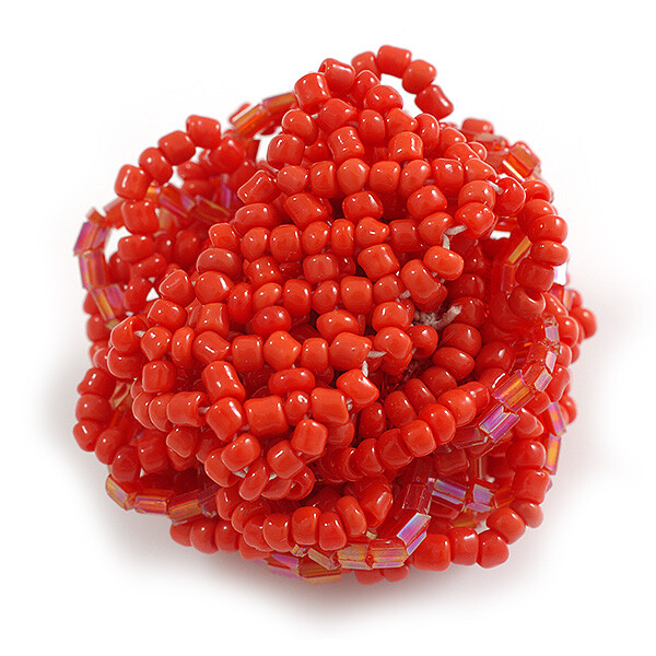 35mm Diameter/Pastel Red/Blush Red Glass Bead Layered Flower Flex Ring ...