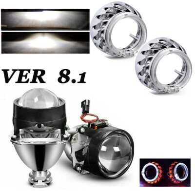 VER8.1 2.5" mini bixenon projector lens turbo white red angel eyes ...