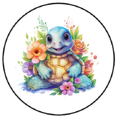 ADORABLE TURTLE WITH FLOWERS ENVELOPE SEALS LABELS STICKERS PARTY ...