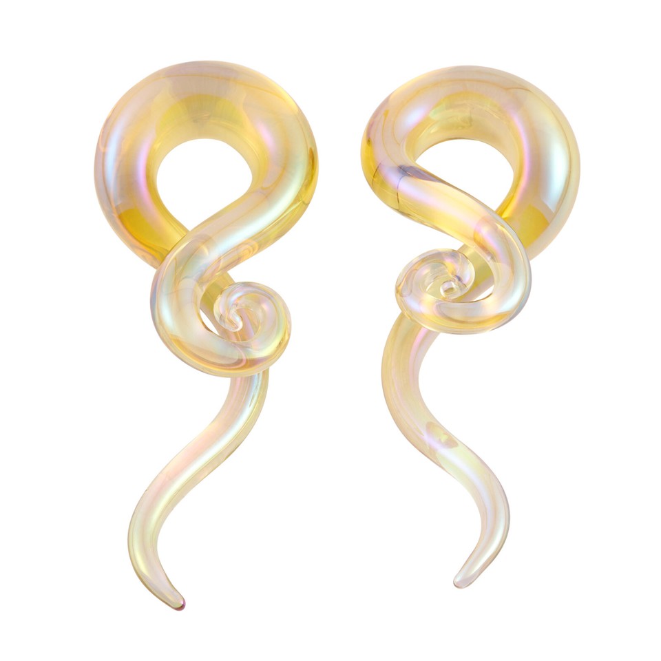 PAIR PYREX GLASS EAR PLUGS SPIRAL TWIST TAPER JELLYFISH EAR GAUGES ...