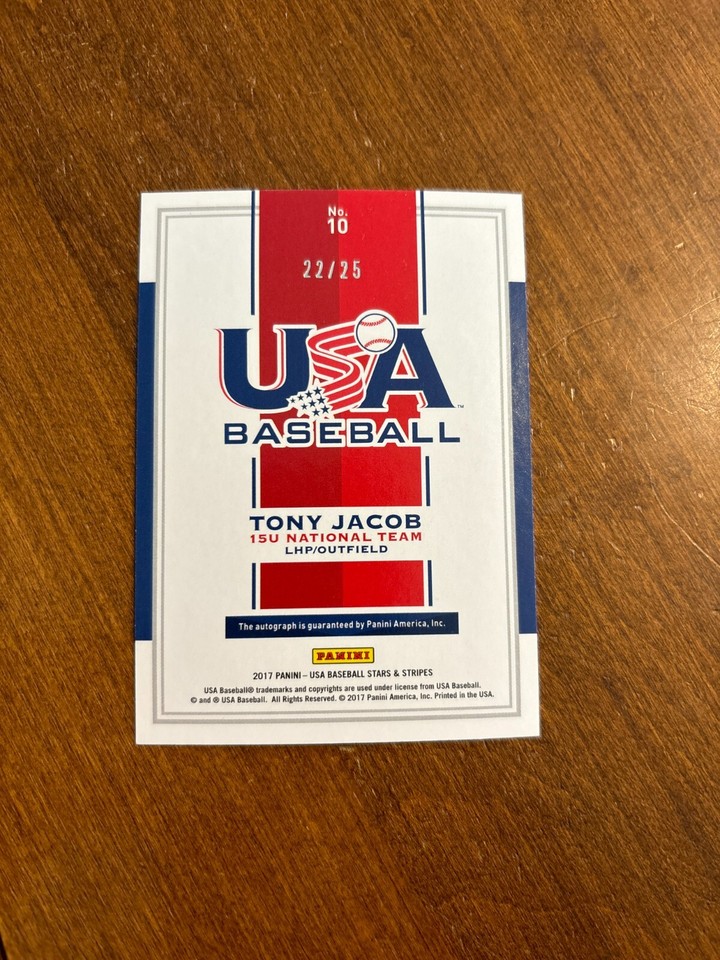 Tony Jacob 2017 USA Baseball Stars Black Ink Auto #10 15U National Team ...