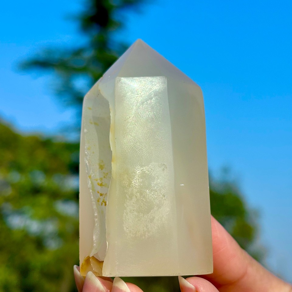 128G Natural Grey Agate Crystal Cave Obelisk Quartz Energy Column ...