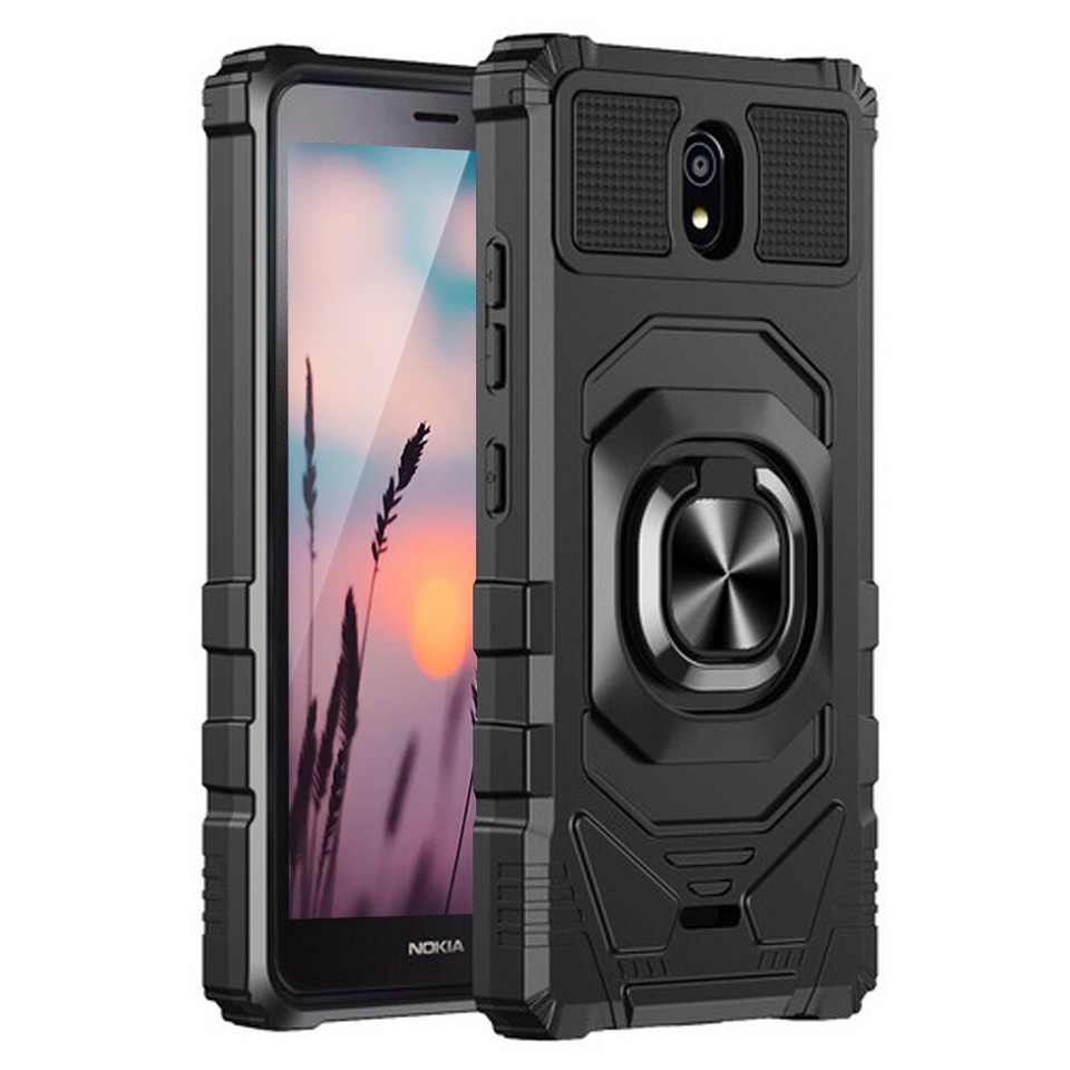 For Nokia C100 Phone Case Metal Ring Magnetic Support Kickstand Heavy ...