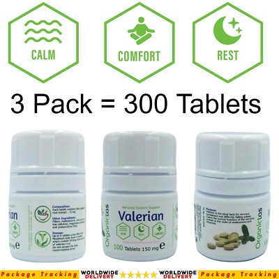 NATURAL Valerian 300 Tablets 75mg Calming Sleeping Aid Insomia Anxiety ...