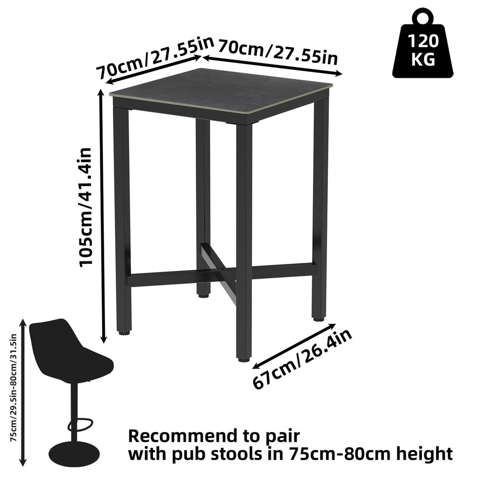 42 Inch High Square Marble Top Pub Table with Metal Frame Breakfast Bar ...