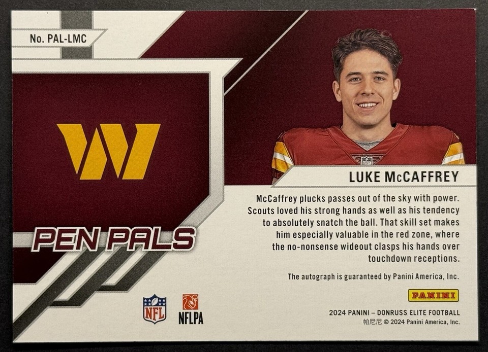 2024 Panini Donruss Elite - Pen Pals #PAL-LMC Luke McCaffrey (AU, RC ...